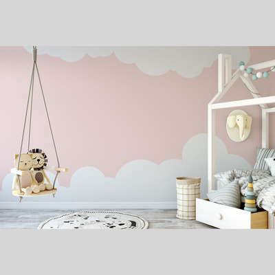 儿童房壁纸男孩房间背景墙纸女孩卧室云朵纯色托儿所幼儿园墙画
