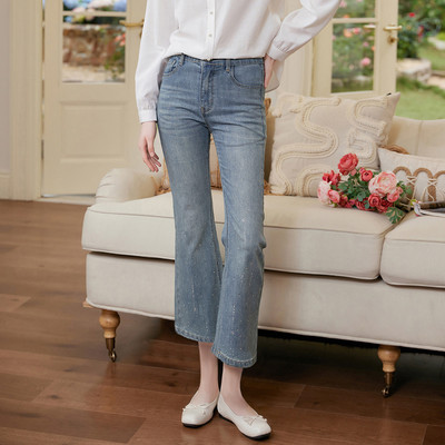 【辰大嗓严选】&白鹿语单宁牛仔细闪休闲松弛感八分牛仔裤BY50149