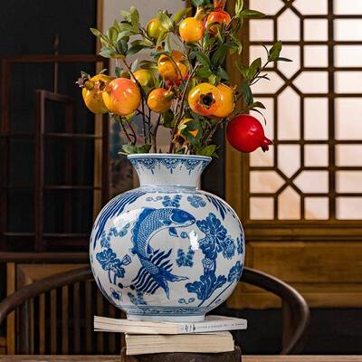青花“鱼藻纹”系列新中式花瓶青花瓷大肚荣福陶瓷花瓶可水培花瓶