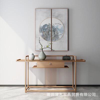 新中式全实木玄关台门厅条案台景现代关简约靠端BBU墙玄桌佛台供