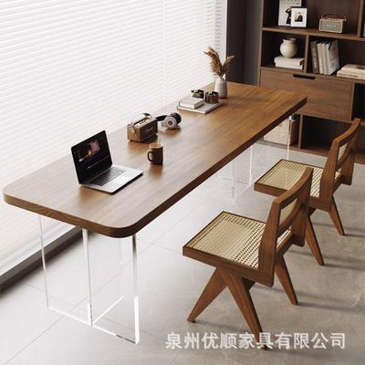 简约悬亚克靠力浮OHN实木双人书桌学生墙长学习桌卧室家用电脑条