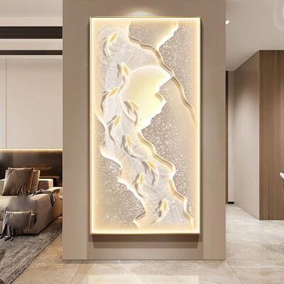 九图入关玄装饰画现代简约轻奢寓意户好走鱼廊过道挂画竖版MTI壁