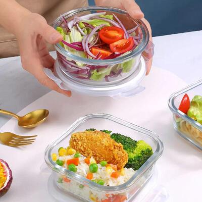 Glass lunch box Microwave with tropical lid lunch box 饭盒