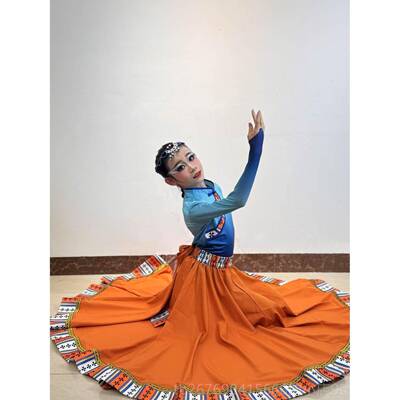 高档儿童三裙月三舞蹈服藏族演出藏族舞蹈服半服身裙演出服装习艺