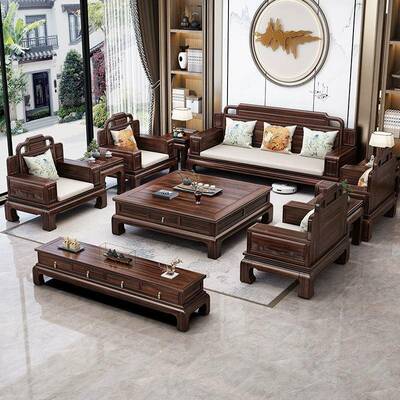 实UVF木沙客厅组合中大端小户型仿古冬夏发两用花梨木新式高古典