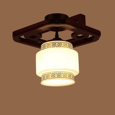 中式小吊灯实木方形仿云石玻璃过道阳台走道灯楼道灯玄关卧室吊灯