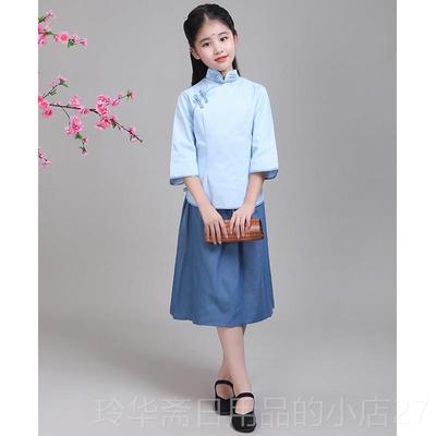 高档汉国服女童2025古新旗袍款民国风学服唐装风连衣裙演出礼服学