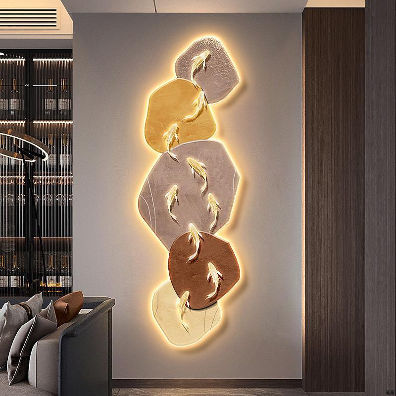 石来运转入户玄关九鱼发光氛围灯画轻奢高档走廊挂画寓意好装饰画