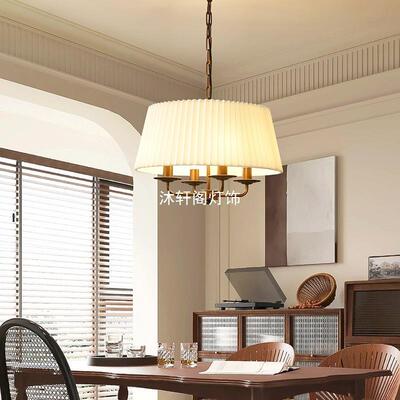 灯美式复古餐室厅吊灯中469古简约百布艺主卧褶灯田园乡村民宿房