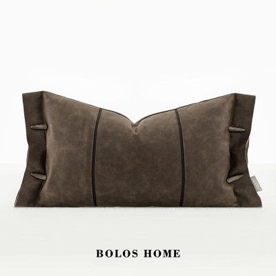 柏洛斯Divine beast抽象艺术咖色几何拼接PU皮高端别墅沙发抱枕套