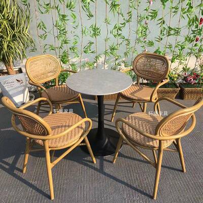 桌椅室外露藤编仿木铝合庭金台花园阳院台藤椅庭院84758组合户外