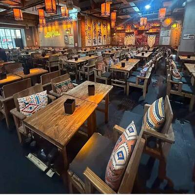 民BXE谣酒吧老榆木茶椅组合复民宿方餐厅卡座椅子实木酒店桌餐桌