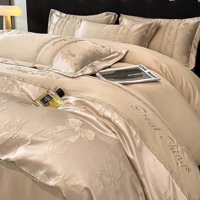 522春季新款金丝被提花亲肤JNZ-亲肤四件套轻奢棉刺绣0拼接床单款