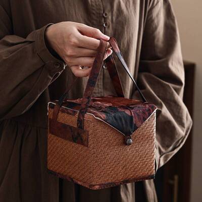 旅行茶具收纳21960包袋艺快客杯户外手提便用携家大容量藤编收纳