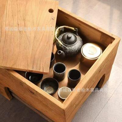 新实中木式榻榻茶桌小矮桌子木老米榆飘窗地台QAA桌炕几休闲煮茶