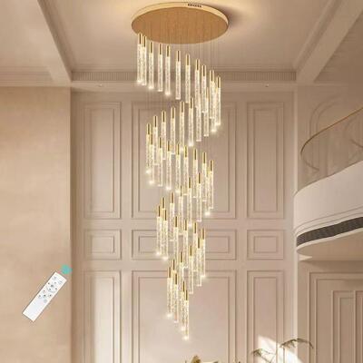 现代轻奢别楼梯灯复式楼客厅长吊灯水晶楼梯挑墅空寓层lof跃t公旋