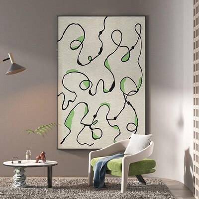 现代轻奢客厅玄关装饰EM-2118画绿色线抽挂象艺术背墙景壁画条简