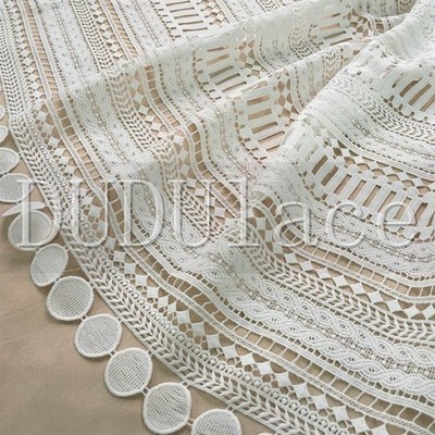 民族风布料 白色牛奶丝镂空刺绣水溶蕾丝布料