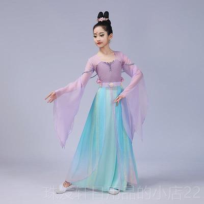 高档儿女童古典纱演出服童中国风汉唐舞蹈服仙舞气飘逸衣喇叭袖表