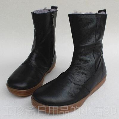 正品冬季外贸真皮纯毛高筒女靴羊加厚北加绒东大棉鞋显瘦厚中底中