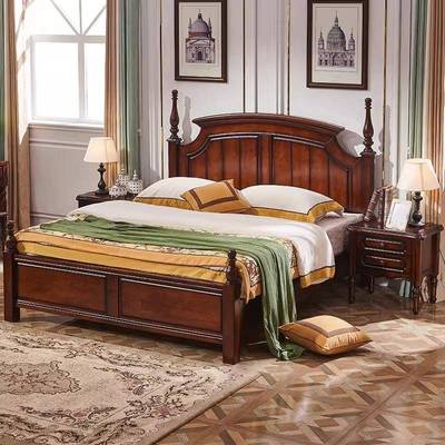 实木高主轻卧双大床现代简人约美端式落PWZ地靠背板欧式软包储物