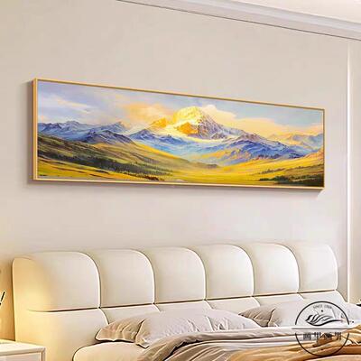 房轻奢挂室画卧高级DMO卧画日照靠山床头客厅壁间感背有金山装饰