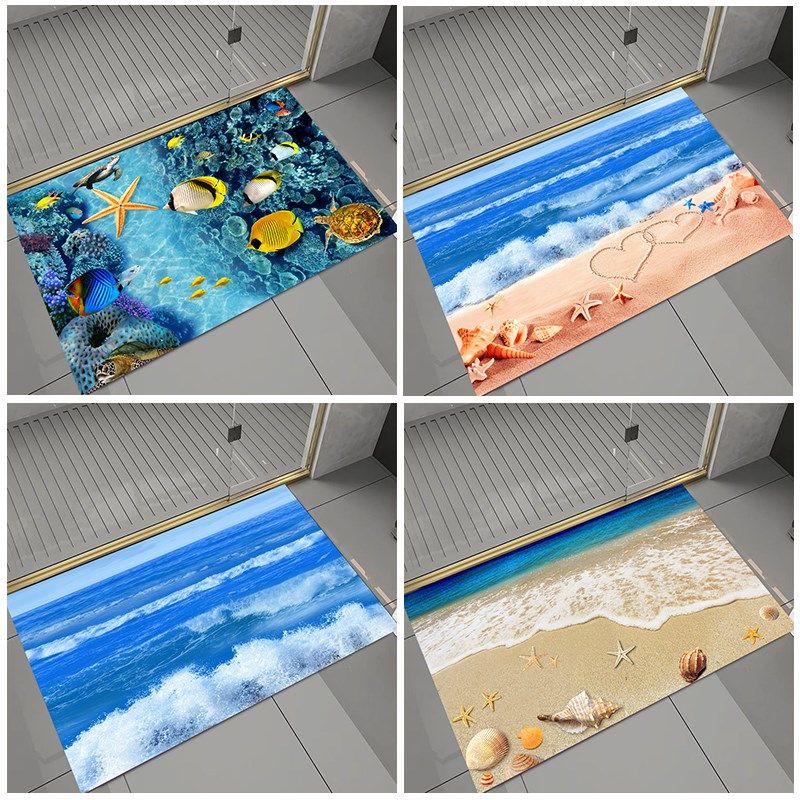 3d软硅藻泥海洋沙滩大海风格地垫卫生间浴室吸水速干防滑门口地垫