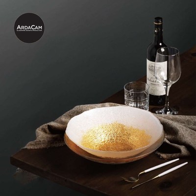 ARDACAM进口创意金色玻璃餐凉拌沙拉碗水果盘酒店家用冷食摆餐盘