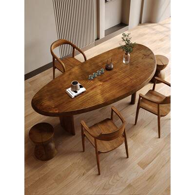 简约实椅用木弧茶桌组合茶台家椭圆阳台办公室会客接待形泡茶RHS