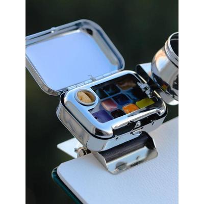 810拜迷你身旅行水彩套装便携盒写生尔因分装盒随透明固荷体水彩