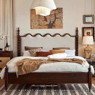 中法15027式复古实木床白蜡木古双人床1.8米.5米主卧家具美式软包