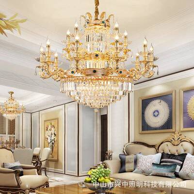 欧式轻奢水晶全铜灯法式墅奢华跃层中空复吊式楼客厅别灯90005复