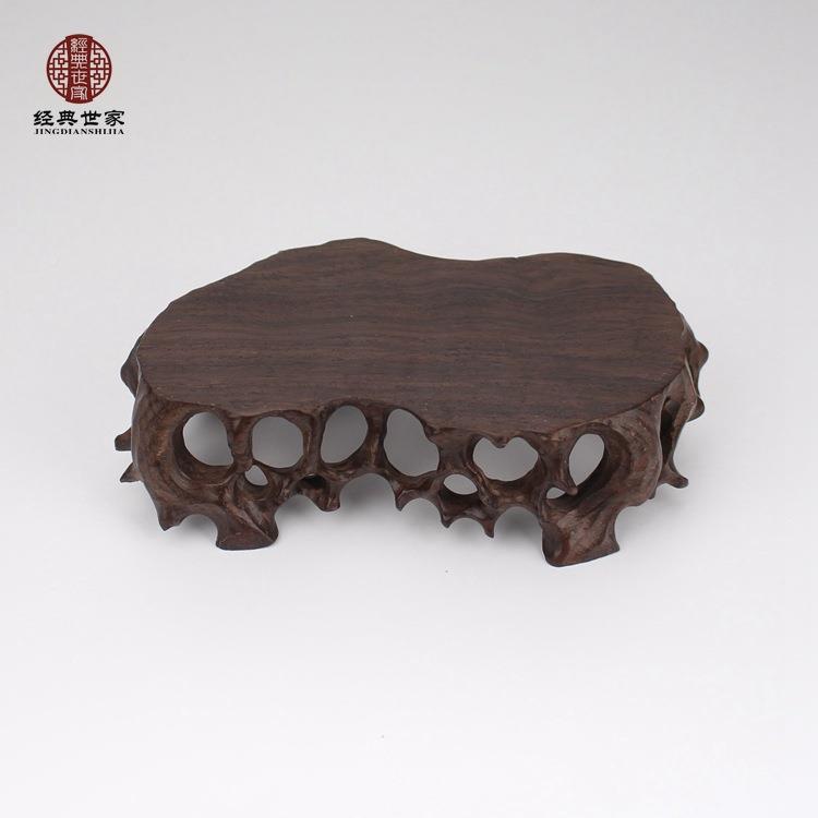 黑檀石木实木根雕镂空根艺底座木托奇砂茶壶型多肉微盆LIE景紫几