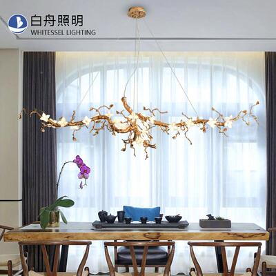 新树款玉兰花餐吊灯茶书房中式别墅室艺术灯74148样板厅间全铜枝
