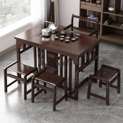 阳台桌椅组合中式实木MLE办公茶茶台功用夫套装一体家小户型新泡