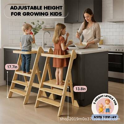 学习塔蒙氏儿童洗手凳OZM宝宝实木幼儿阶踏折脚凳可带扶叠手厨台