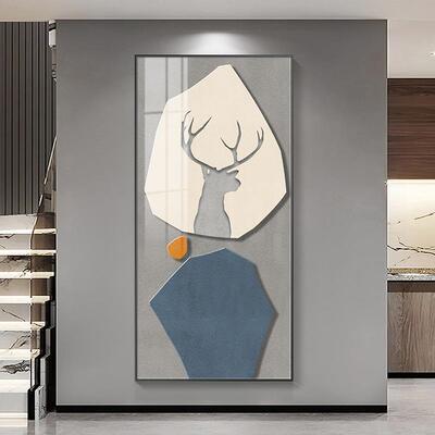 现代轻奢玄关装画麋鹿立抽象大气客LB-13523厅壁画饰过体感墙画走