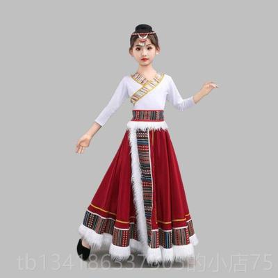 正品新款藏族儿少半民族女童大摆身裙蒙古全数套民族舞蹈表演演出