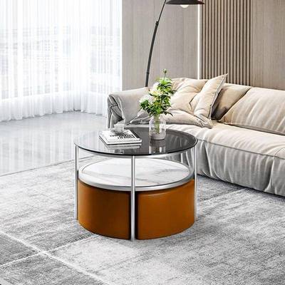 阳台喝奢茶几桌厅家用小茶台圆形茶几轻现代茶餐桌椅NXM子组合休