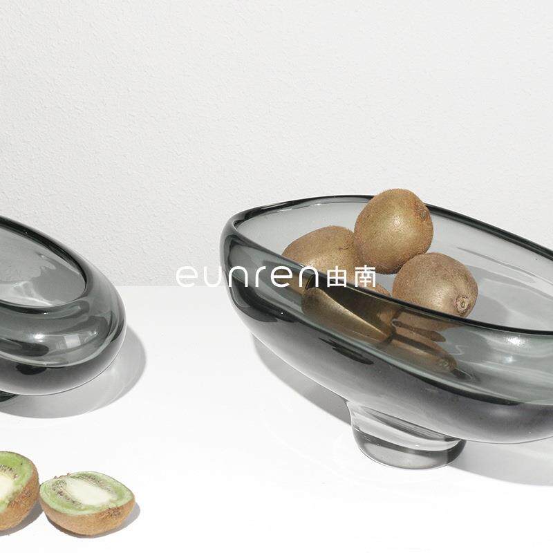 简约IYG现代托意玻璃水果盘软装饰品售楼创桌处家居面收纳盘果篓