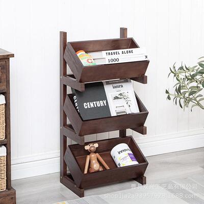 货复古落地式置现架0920木物质多纳层杂物收架客厅装饰水果收纳篮