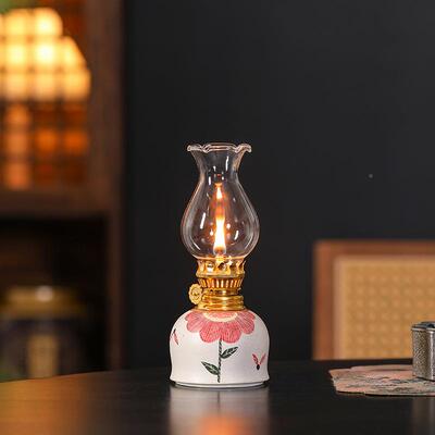 陶酥油灯手复绘卉怀旧古氛瓷围灯灯盏新花中式书T23166A0房卧室小