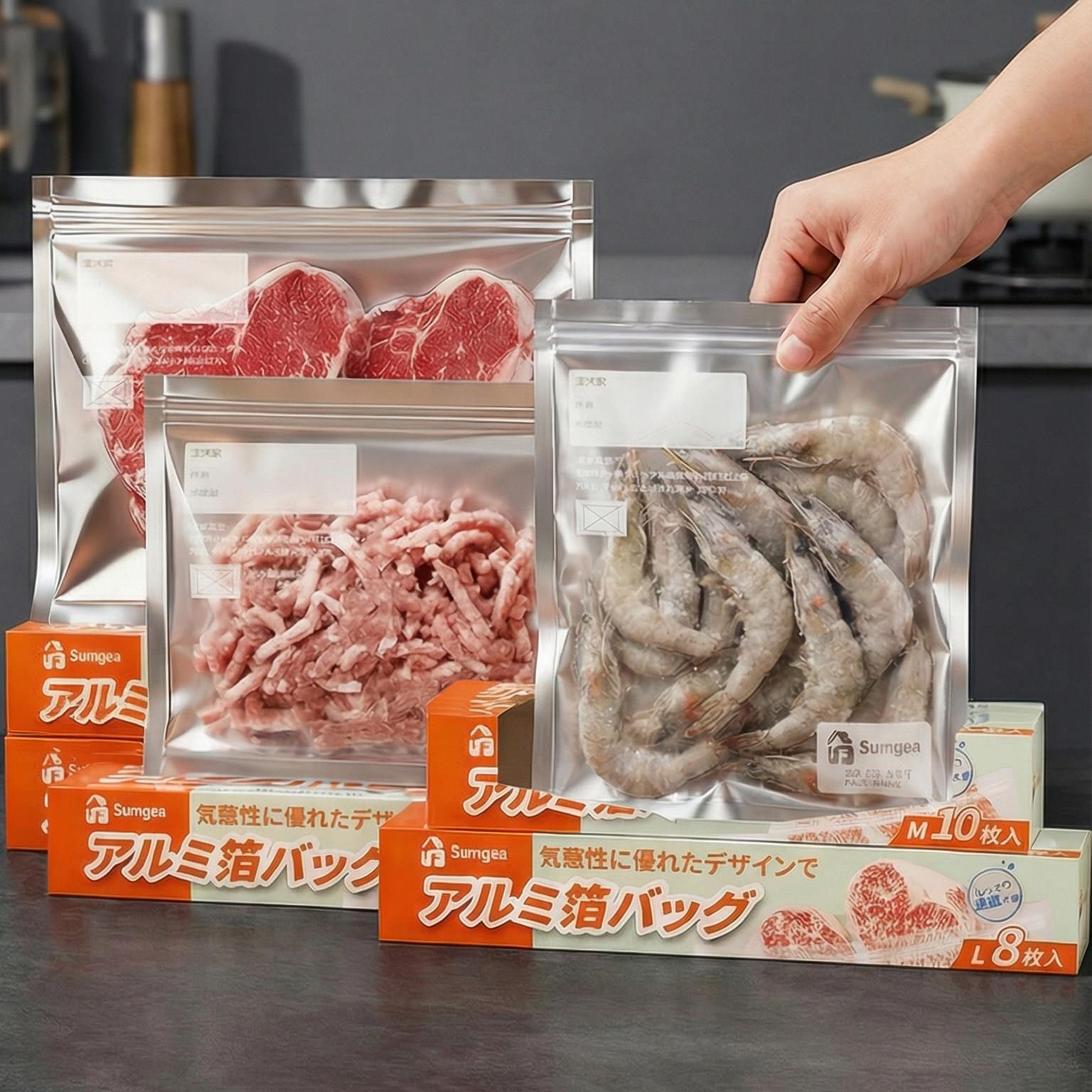 日本冰箱铝箔保鲜袋密封家用食物冷冻肉专用食品级收纳密实自封袋
