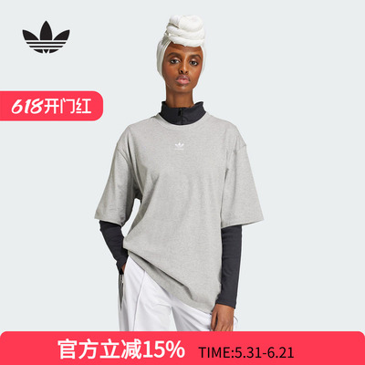 adidas阿迪达斯2026夏女半袖上衣宽松运动休闲圆领短袖T恤 IY7324