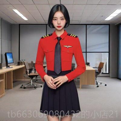 新款衬衫空姐女军鼓乐红队短物袖红白喜事出演服装业保安制服