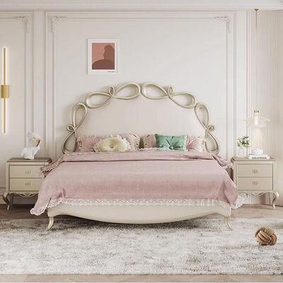 轻奢实木1床式.8米美双FLO人床主卧欧式蝴蝶结公主床高端法式网红