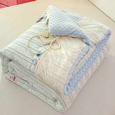 A类蕾冬丝花边Y+V1itXD针织棉云生感双层纱豆绒被春秋学宿舍可豆