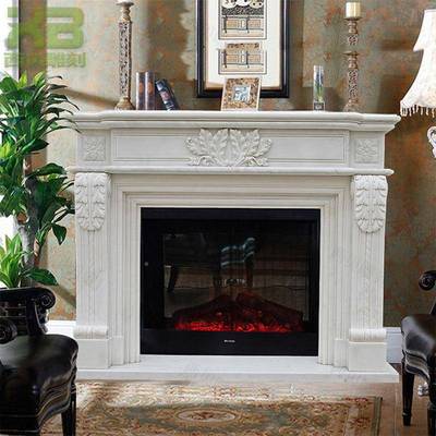 双柱雕白色20425石壁炉架来图雕石制作大理石刻家居客厅材壁炉架