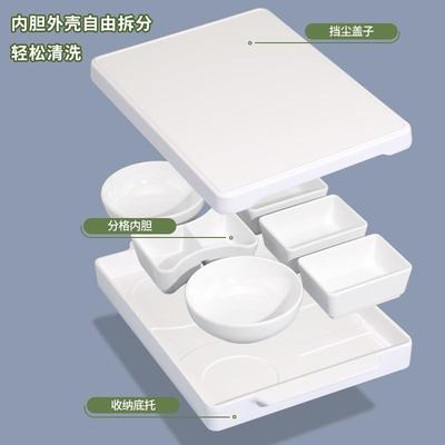 便4S店专用密胺格白色分高堂档811商务饭盒带盖食当盒多分格餐盘