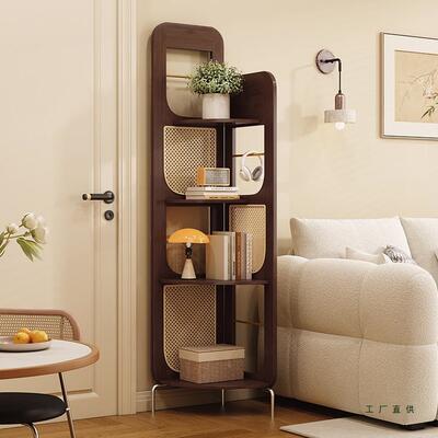 法式中实古木藤编三拐转角柜子置纳物书架客F9966M68厅沙发边收屏